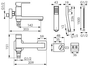 FERRO Zicco, vanová baterie s otočnou výlevkou a sprchovou sadou, chromová, BZI11R