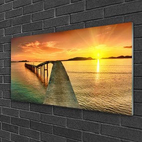 Obraz na skle Moře Slunce Most Krajina 140x70 cm