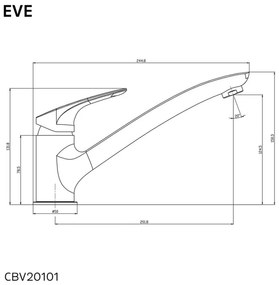 Mereo, Dřezová stojánková baterie, Eve, s plochým ramínkem 210 mm, chrom, CBV20101