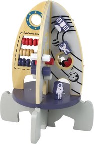 LEAN Toys Dřevěná edukační hračka raketa s korálky a ozubenými kolečky