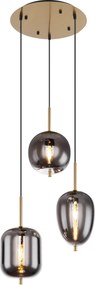 GLOBO Závěsné svítidlo BLACKY I mosazná/kouřová E14 40 W pr. 460 x 1200 mm