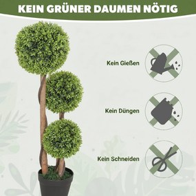 HOMCOM 2 ks 3-koulové umělé zimostrázy s květináči, zesílená základna, 90 cm – do interiéru i exteriéru