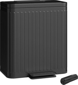 HOMCOM 40 l dvoudílný pedálový koš 2×20 l, kovový, soft‑close – černý | Aosom