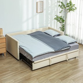 HOMCOM 2-v-1 rám pohovky na spaní, dvoumístná pohovka a manželská postel, kompatibilní s dvěma matracemi 90 x 190 cm