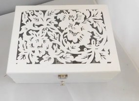 Bílá dřevěná zdobená dvoupatrová šperkovnice 113551
