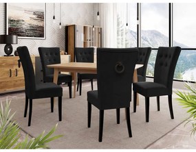 Rozkládací stůl 140x80 se 6 židlemi ST67, barva: černá, Klepadlo: chrom, Potah: Magic Velvet 2258