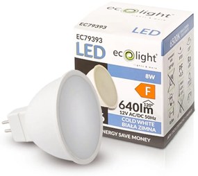 ECOLIGHT LED žárovka MR16 12V 8W studená bílá