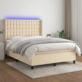 Box spring postel s matrací a LED krémová 140x200 cm textil 3138642