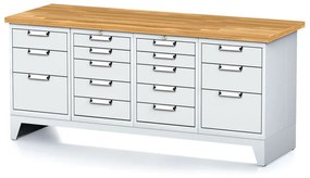 Alfa 3 Dílenský stůl MECHANIC I, 2x 5 zásuvkový box a 2x 3 zásuvkový box na nářadí, 16 zásuvek, 2000x685x880 mm, šedé dveře