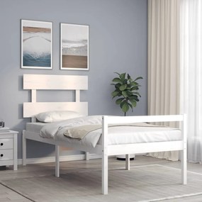 vidaXL Rám postele s čelem Single masivní dřevo [3195316] Barva: Bílá