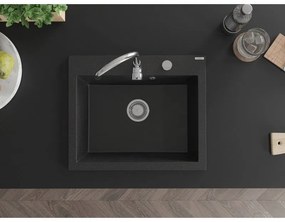 Mexen Eliz, 1-komorový granitový dřez 600 x 500 mm, černá/stříbrná metalíza, chromový sifon - 6525601005-73