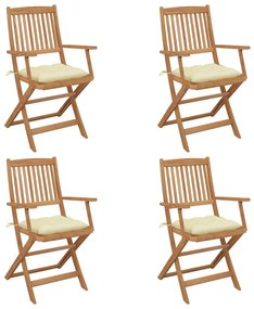 Skládací zahradní židle s poduškami 4 ks masivní akáciové dřevo,  3064634
