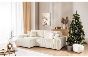 Krémová manšestrová rozkládací/s úložným prostorem rohová pohovka (levý roh) Sarina – Ropez