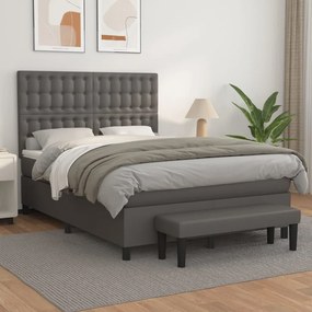 Box spring postel s matrací šedá 140 x 190 cm umělá kůže 3137663