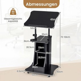 Costway Stojací stůl s nastavitelnou výškou řečnického pultu s kolečky