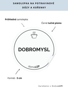 Samolepka na kořenky DOBROMYSL průhledná 5 cm tučné písmo
