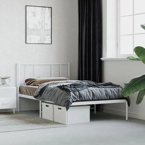 Kovový rám postele s čelem bílý 100 x 200 cm