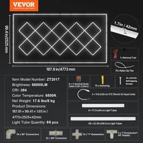 Čtvercová LED garážová světla 88000LM 14 mřížek Jasné světlo do obchodu