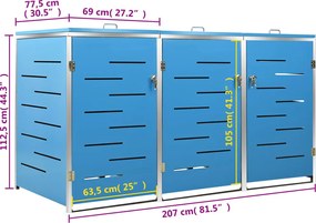 vidaXL Přístřešek na tři popelnice 207 x 77,5 x 112,5 cm nerezová ocel [149560] Barva: antracitová