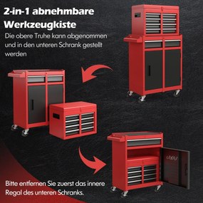 Costway Dílenský vozík 2 v 1 s kufrem a 8 přihrádkami a háčky a nastavitelnou