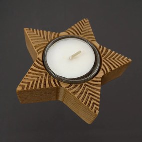 AMADEA Dřevěný svícen hvězda, masivní dřevo, 10 cm, český výrobek