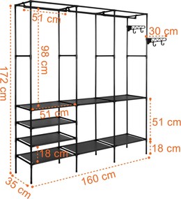 Otevřená šatní skříň CYNTHIA - 8 polic