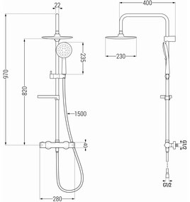 Mexen KX33 odkrytý sprchový set s dešťovou sprchovou hlavicí a termostatickou sprchovou baterií, Chromovaná - 771503391-00