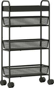 HOMCOM 4patrový úložný vozík, pojízdný vozík, 3 vysouvací koše, horní přihrádka 19 x 43,2 x 80 cm černá