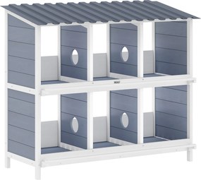 PawHut Hnízdo pro kuřata, vyvýšené dřevěné hnízdo pro kuřata se 6 přihrádkami, 2 bidýlka pro kurník pro malá zvířata 102 x 50 x 91 cm, šedá barva