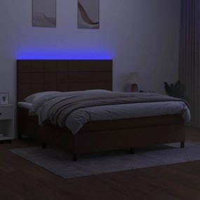 Box spring postel s matrací a LED tmavě hnědá 160x200 cm textil 3134888