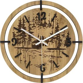 Dřevěné nástěnné hodiny s motivem lesa - moderní design | SENTOP HDF0702-ruky-silver