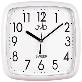 Bílé hranaté plastové nástěnné netikající tiché hodiny JVD sweep HP615.5