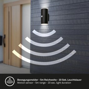 BRI 3787015 Lima LED venkovní nástěnné svítidlo, pohybové čidlo, soumrakový senzor, nabíjecí, černá - BRILONER