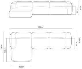 MUZZA Rohová pohovka tarima 332 cm levá hnědá