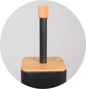 Erga Barca, držák na toaletní papír a toaletní kartáč 20x20x81 cm, černá matná-přírodní hnědá, ERG-YKA-PD.BARCA-BLK