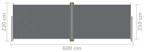 Zatahovací boční markýza antracitová 220 x 600 cm,  318014