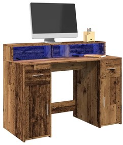 Psací stůl s LED světly old wood 120x55x91 cm kompozitní dřevo 3309418