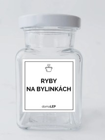 Samolepka na kořenky RYBY NA BYLINKÁCH bílá 5 × 5 cm tučné písmo
