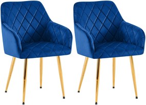 Set 2 jídelních židlí Monett G - samet, zlatý rám - tmavě modrá