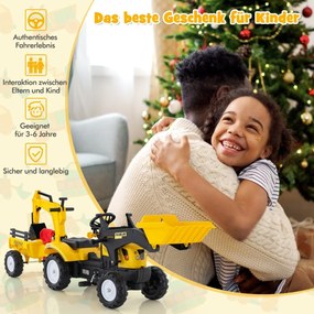 Costway 3 v 1 dětský buldozer bagr se 6 koly – 178 × 42 × 60 cm, žluť