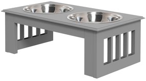 PawHut miska pro psy se 2 miskami 0,9 l vyvýšená miska na krmivo pro kočky snadná údržba nerezová ocel šedá 44 x 24 x 15 cm | Aosom.de
