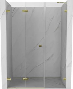 Mexen Lunar-F, skládací levé sprchové dveře 130 cm, čiré sklo, zlatý profil, 836S-130-050-50-00-L