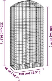 Klenutý gabionový koš 100 x 50 x 200/220 cm pozinkované železo 153440