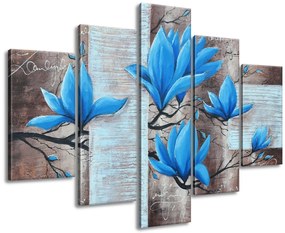 Gario Ručně malovaný obraz Nádherná modrá magnolie - 5 dílný Rozměry: 150 x 105 cm