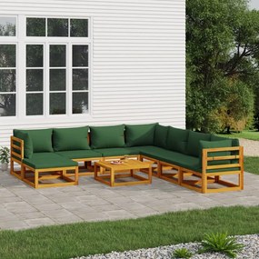 vidaXL 9dílná zahradní sedací souprava s poduškami masivní dřevo [3155327] Barva polštáře: Zelená