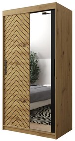 Posuvná skříň se zrcadlem Ratintu 2 100 cm, Úložný prostor: ne, Barva: dub artisan / dub artisan + černá