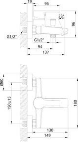 Invena Bralos, nástěnná vanová baterie, černá matná, INV-BW-07-004-A