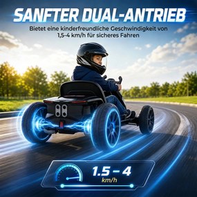 AIYAPLAY Elektrické dětské go-kart 12V, gokart se 2 motory, sedadlo nastavitelná ve 4 polohách, plynulý start, EVA kola, LED světlomety