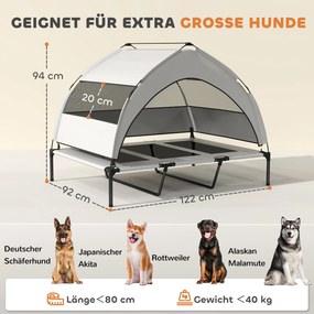 PawHut 23cm Vyvýšená Běžecká Postel pro Psy s Odnímatelným Krytem na 3 Stranách, Velká Prodyšná Ocelová Postel pro Psy se Skládací Taškou, 122x92x94c…