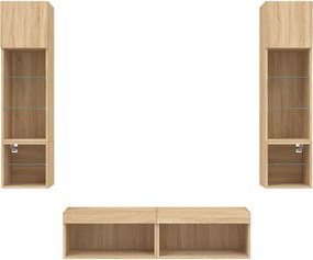 6dílná obývací stěna s LED dub sonoma kompozitní dřevo 3216624